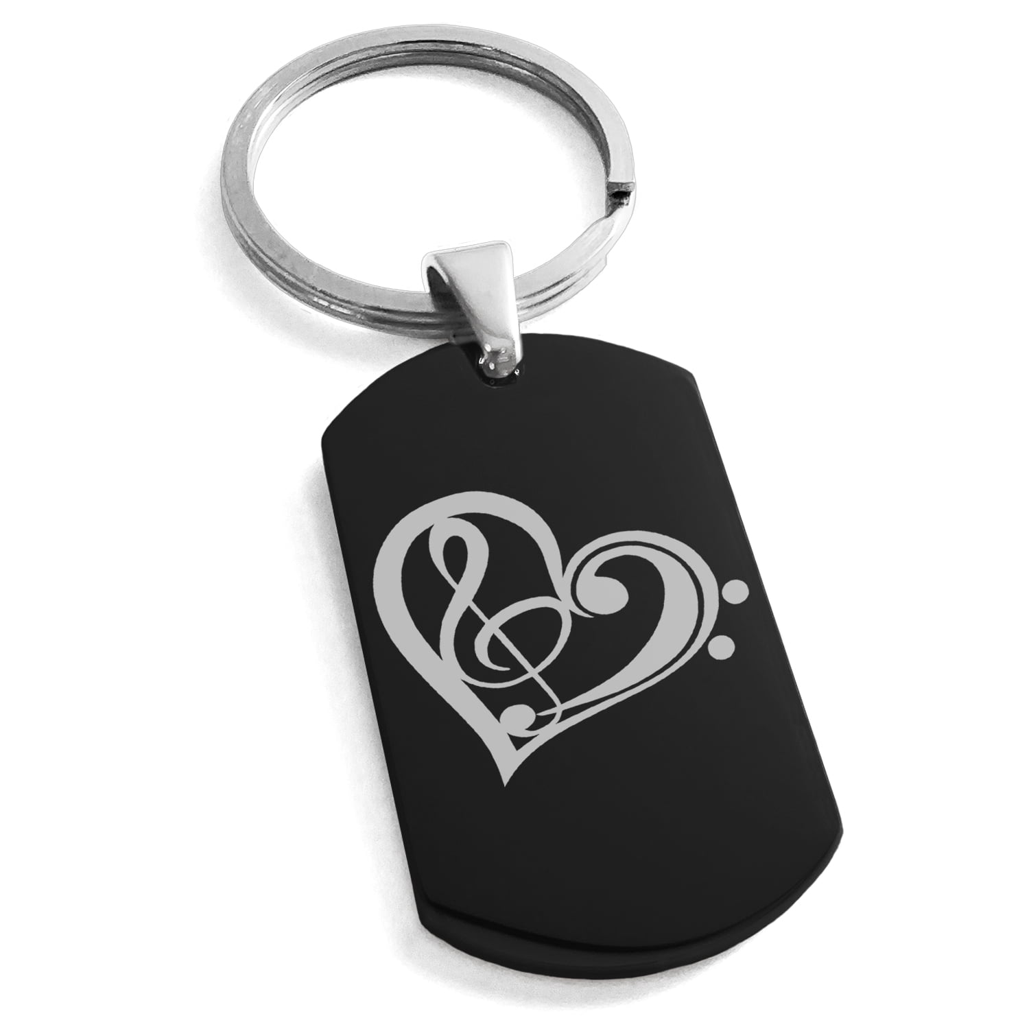 Stainless Steel Treble Bass Clef Heart Engraved Dog Tag Keychain ...