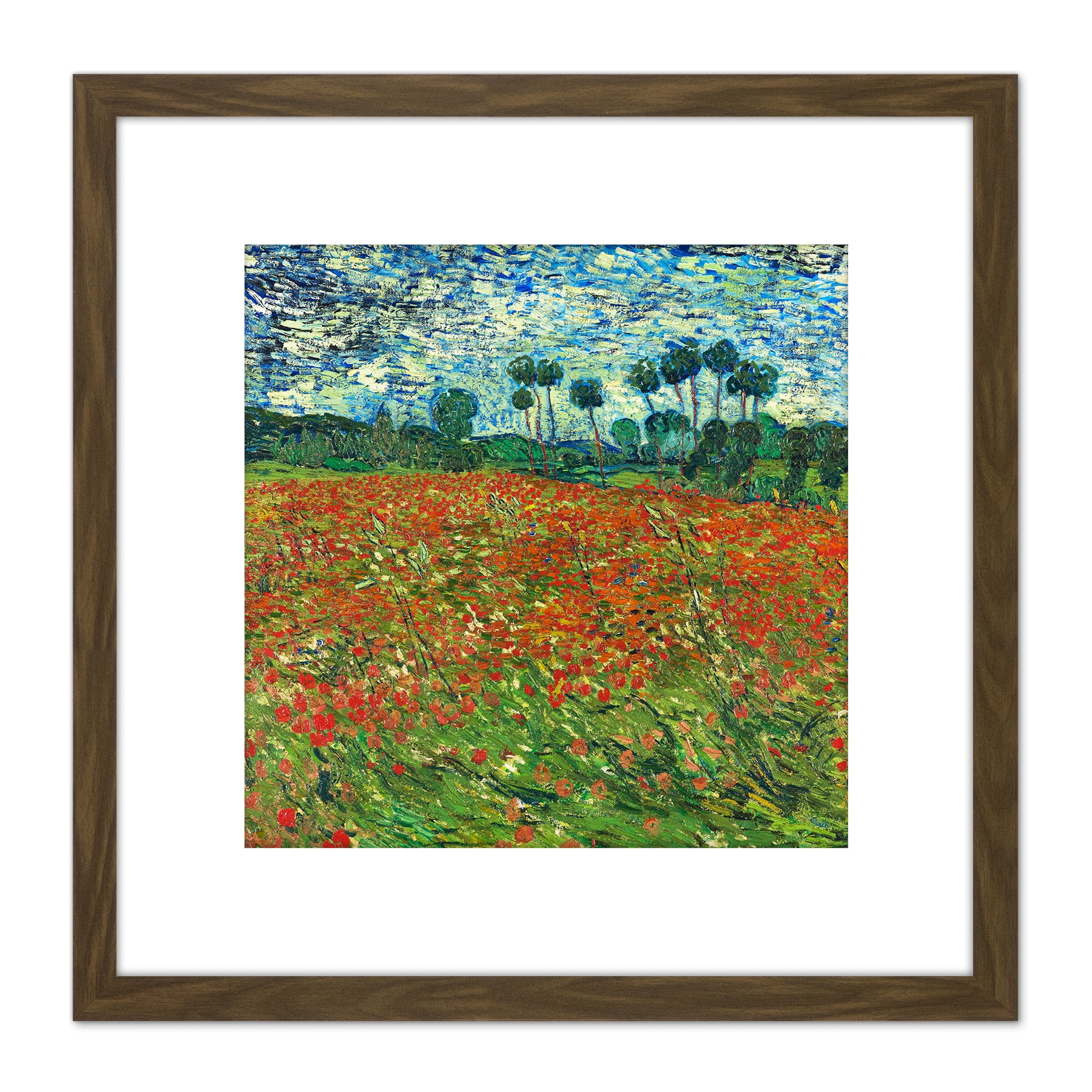Vincent Van Gogh Poppy Field Painting 8X8 Inch Square Wooden Framed ...