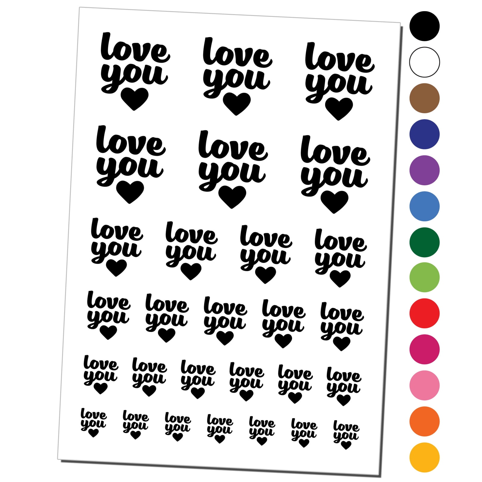 Love You with Heart Water Resistant Temporary Tattoo Set Fake Body Art ...