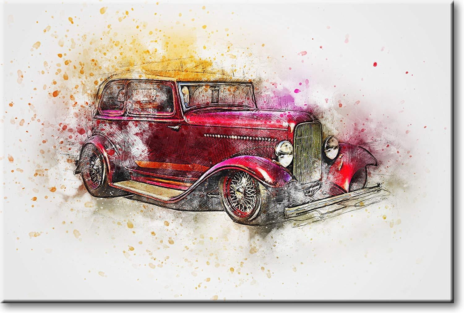 Classic Red Car Picture on Stretched Canvas, Wall Art Décor, Ready to ...