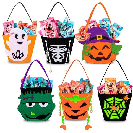 6 Pack Halloween Trick or Treat Bucket Portable Felt Candy Holder Bag ...