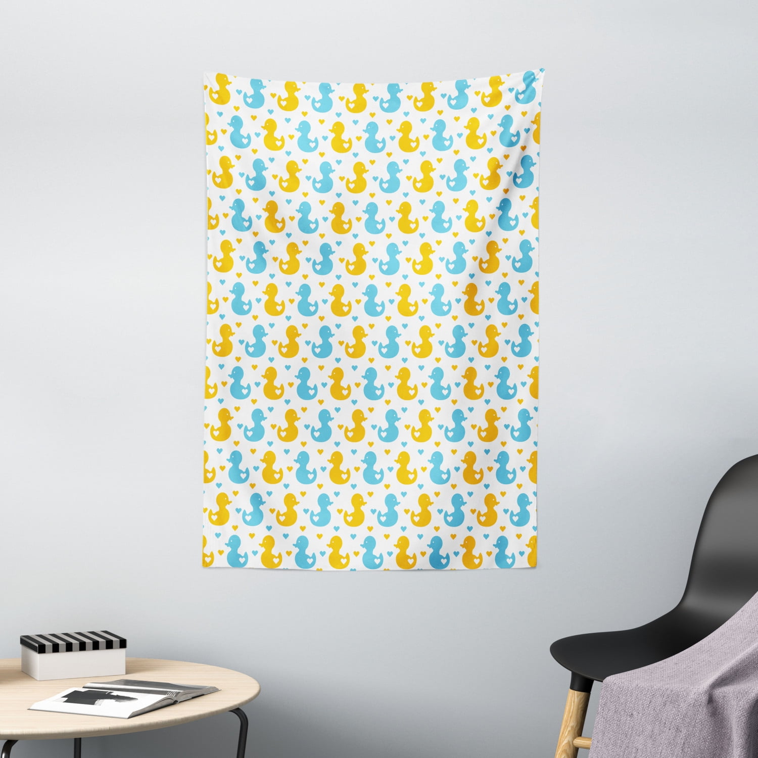 Rubber Duck Tapestry, Baby Ducklings Pattern with Little Hearts Love ...