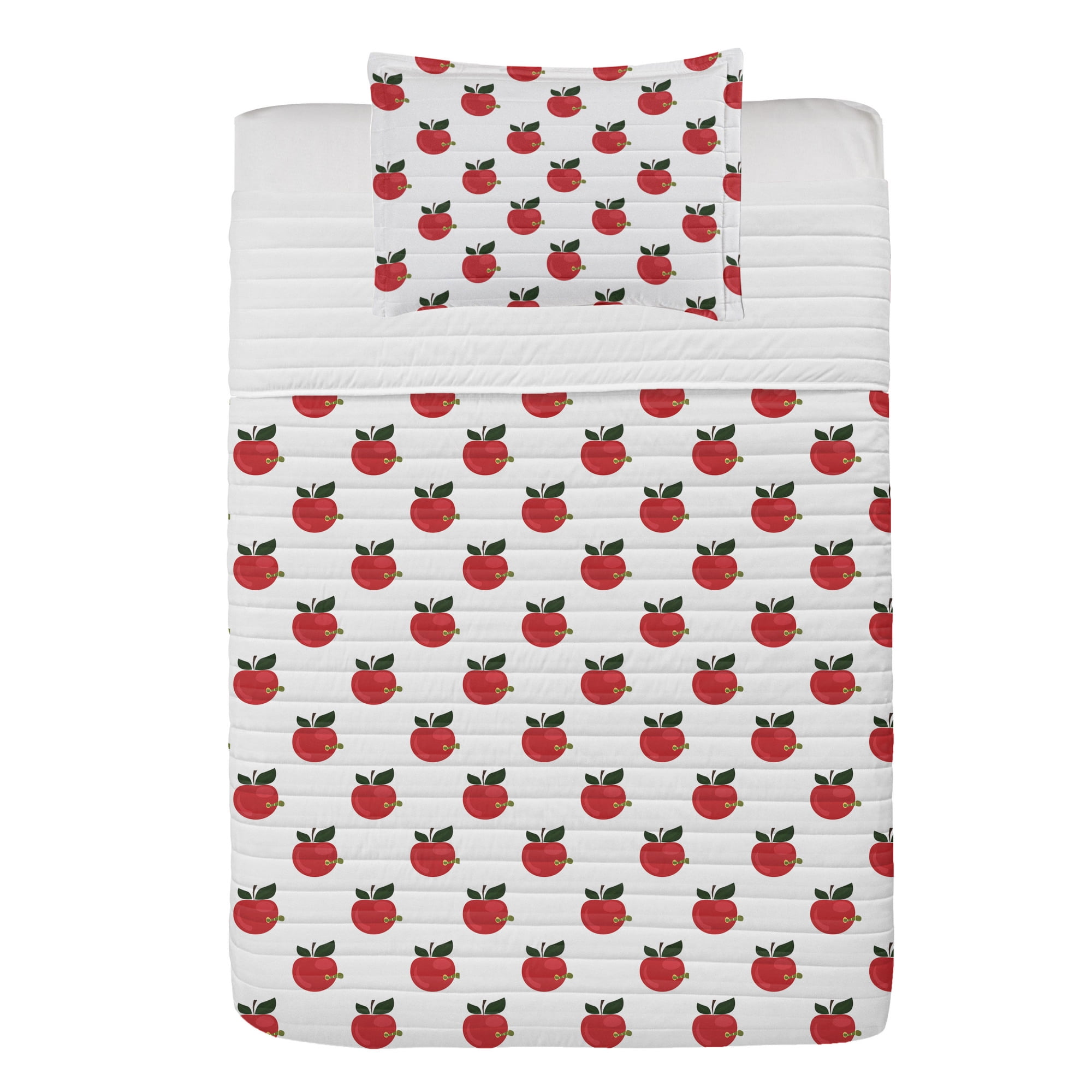 Fruits Microfiber Bedspread Set, Repeating Comic Red Apples Pattern ...