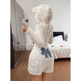 Apricot Fluffy Animal Hooded Romper With Bow Embroidery For Women ...