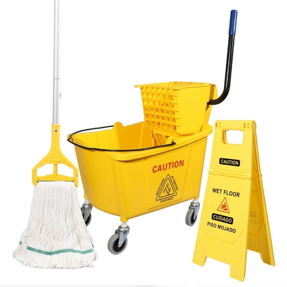 35Qt. Side-Press Mop Bucket and Wringer Combo on Wheels, Yellow, for ...