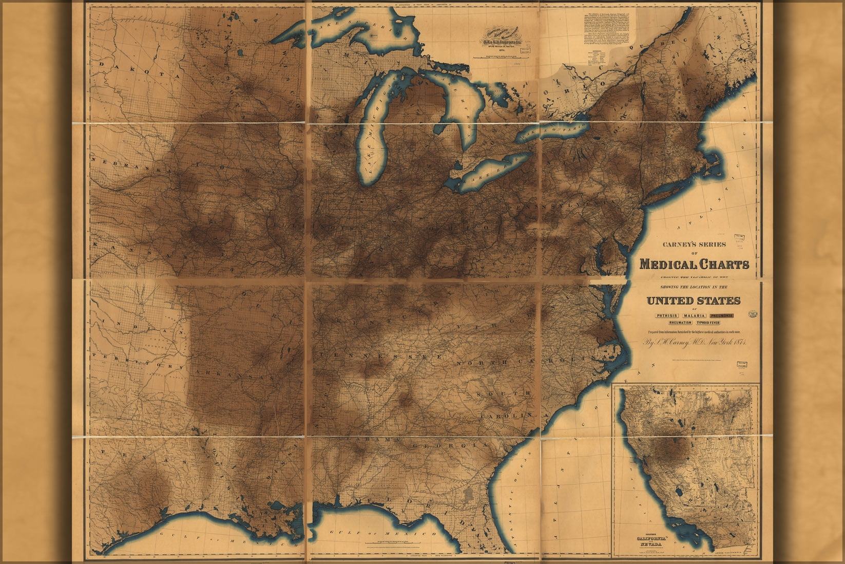 24"x36" Gallery Poster, map of pneumonia in united states of america ...