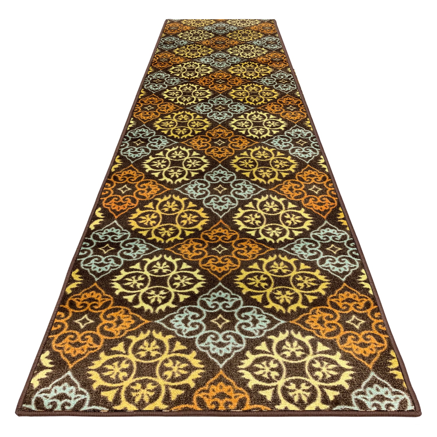 Skid-Resistant Carpet Runner – Kaleidoscope Bloom – Autumn Brown – 12 ...