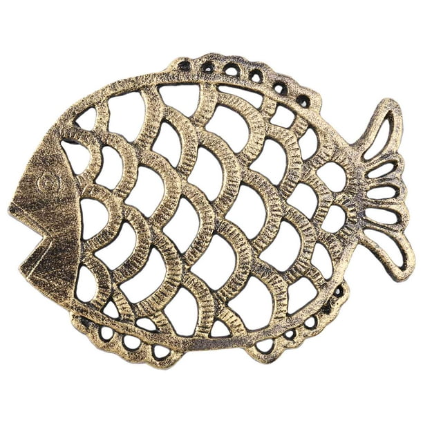 Symkmb Cast Iron Fish Trivet, 7.5X6Inch Decorative Vintage Pattern for ...