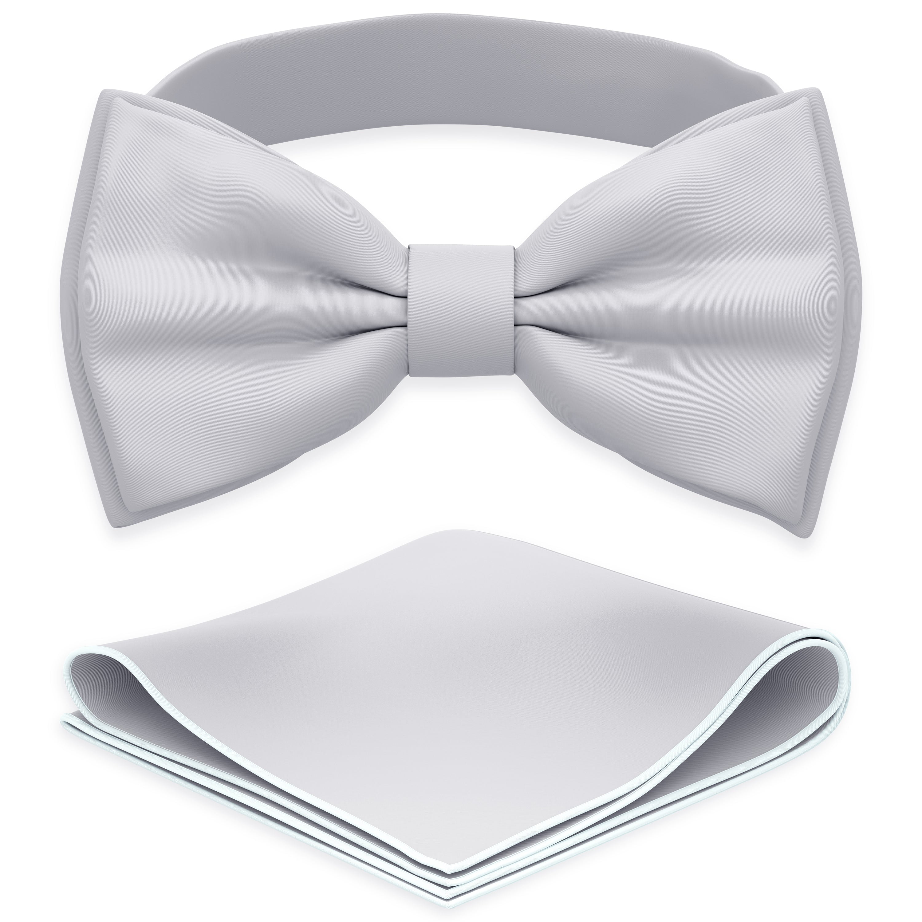 Men's Light Gray Bow Tie with Handkerchief Set Pre-Tied Style Formal ...