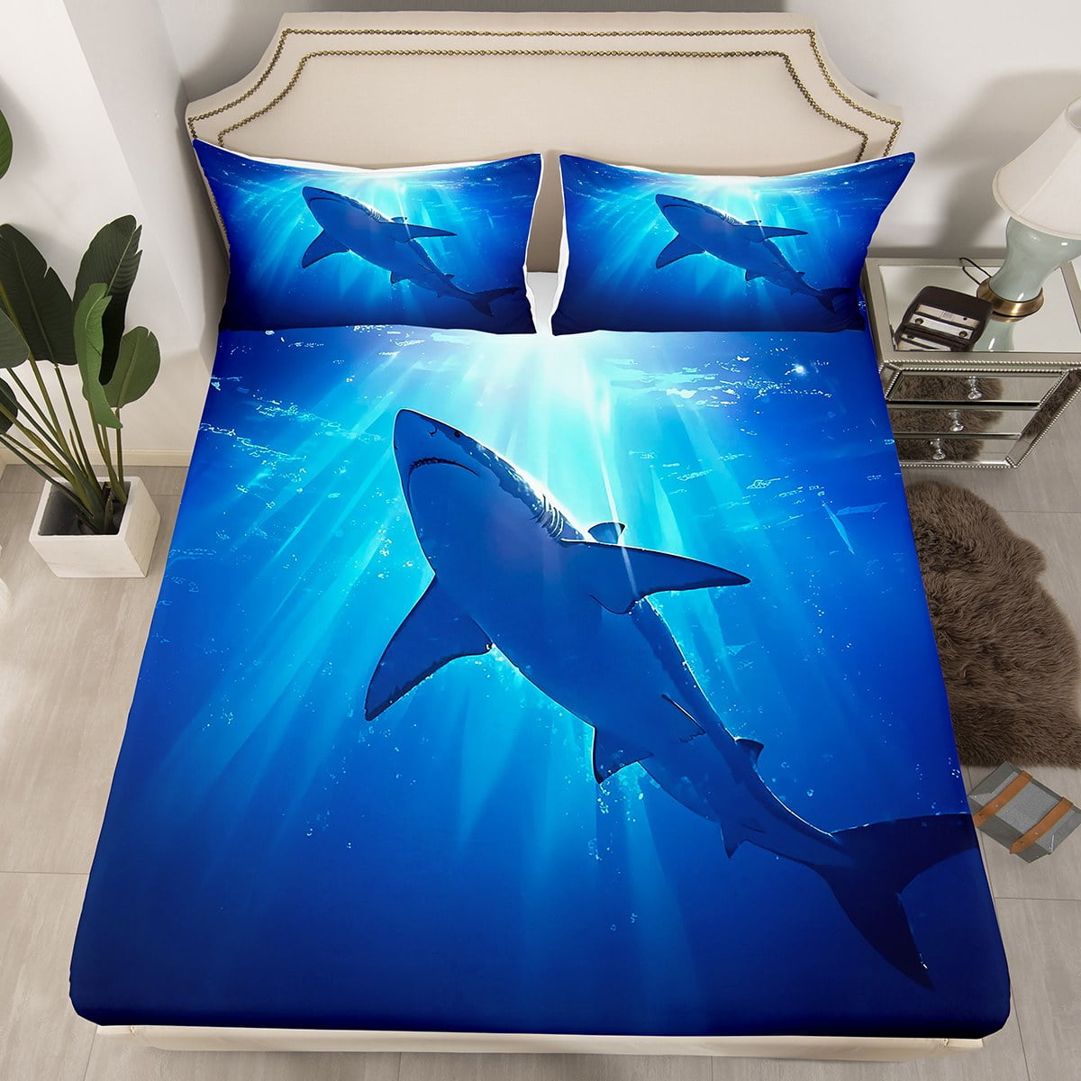 Click here for Erosebridal 3d Shark Fitted Sheet Set Full  Underw... prices