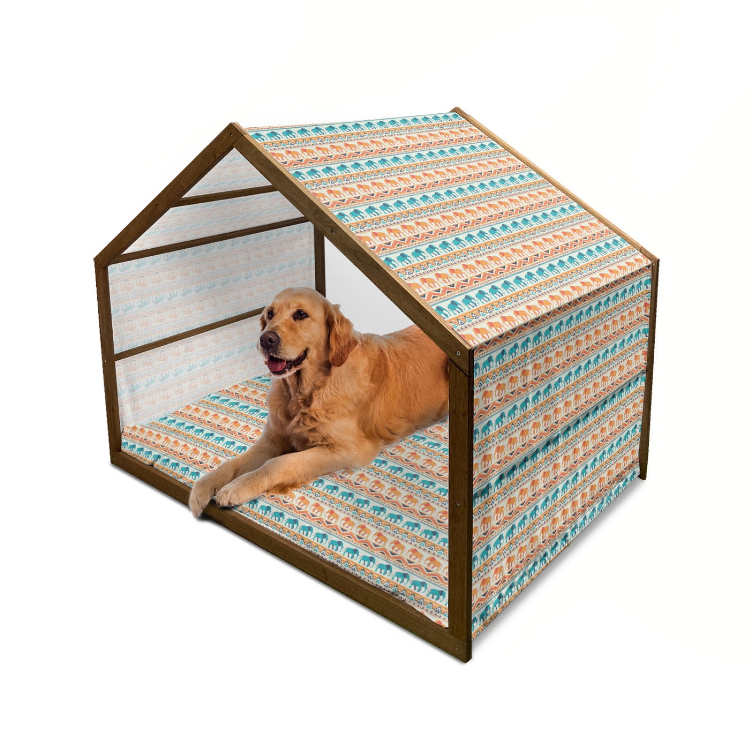 Ethnic Pet House, Colorful Native Composition with Geometric Borders ...