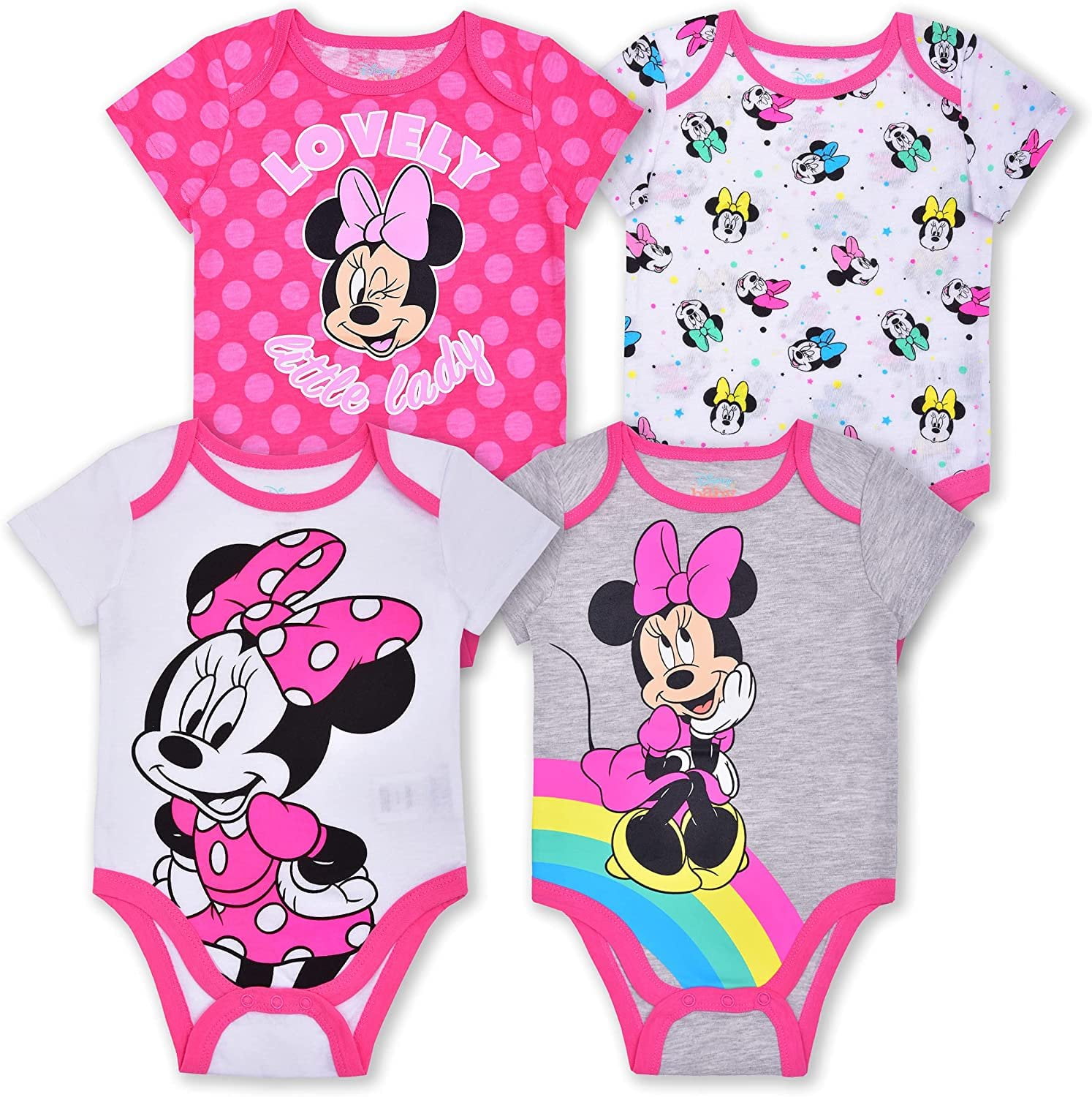 Minnie Mouse Girls 4 Pack Character Onesies, Newborn - Walmart.com