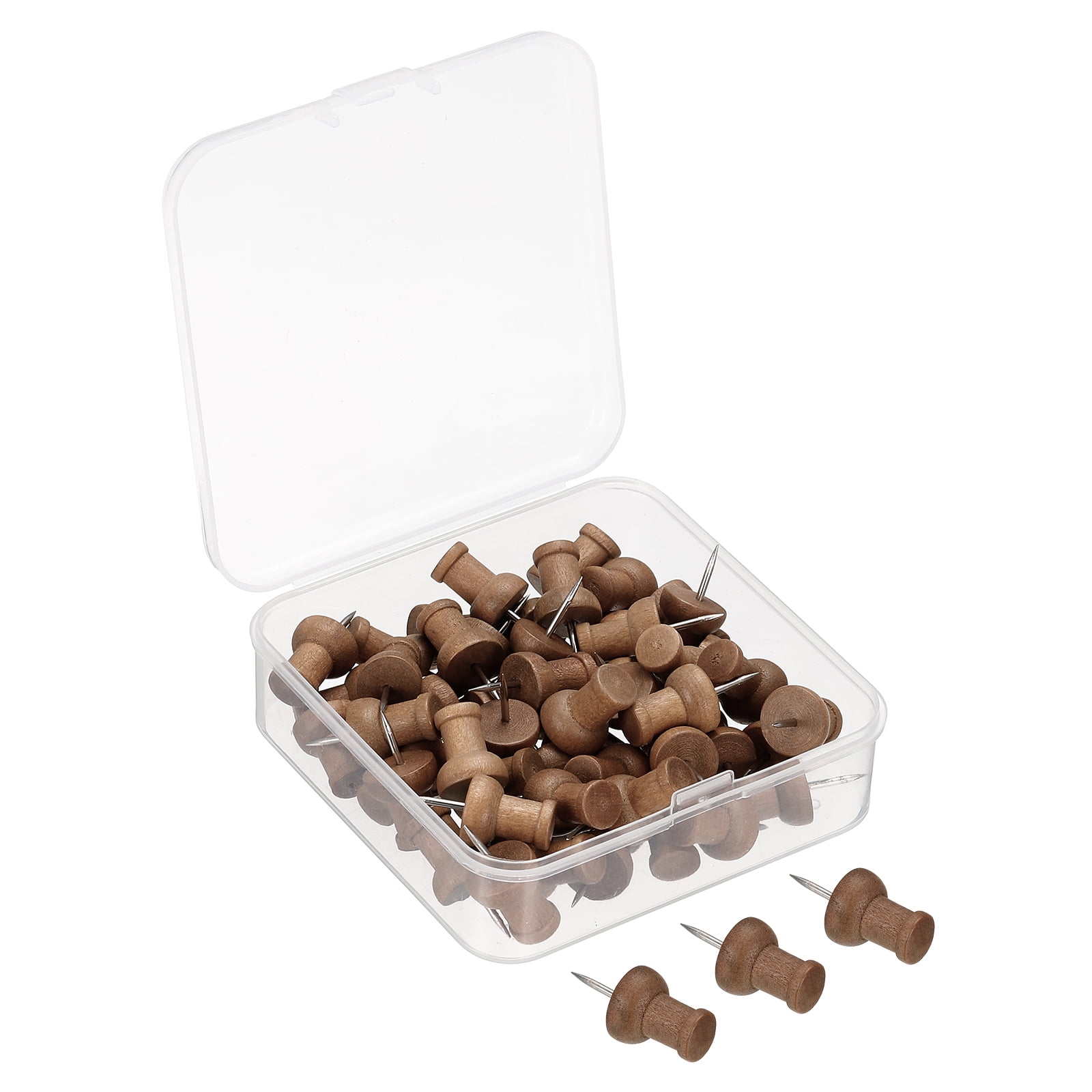 Uxcell Wooden Push Pins Decorative Pushpin Clips for Map Hanging, Brown ...