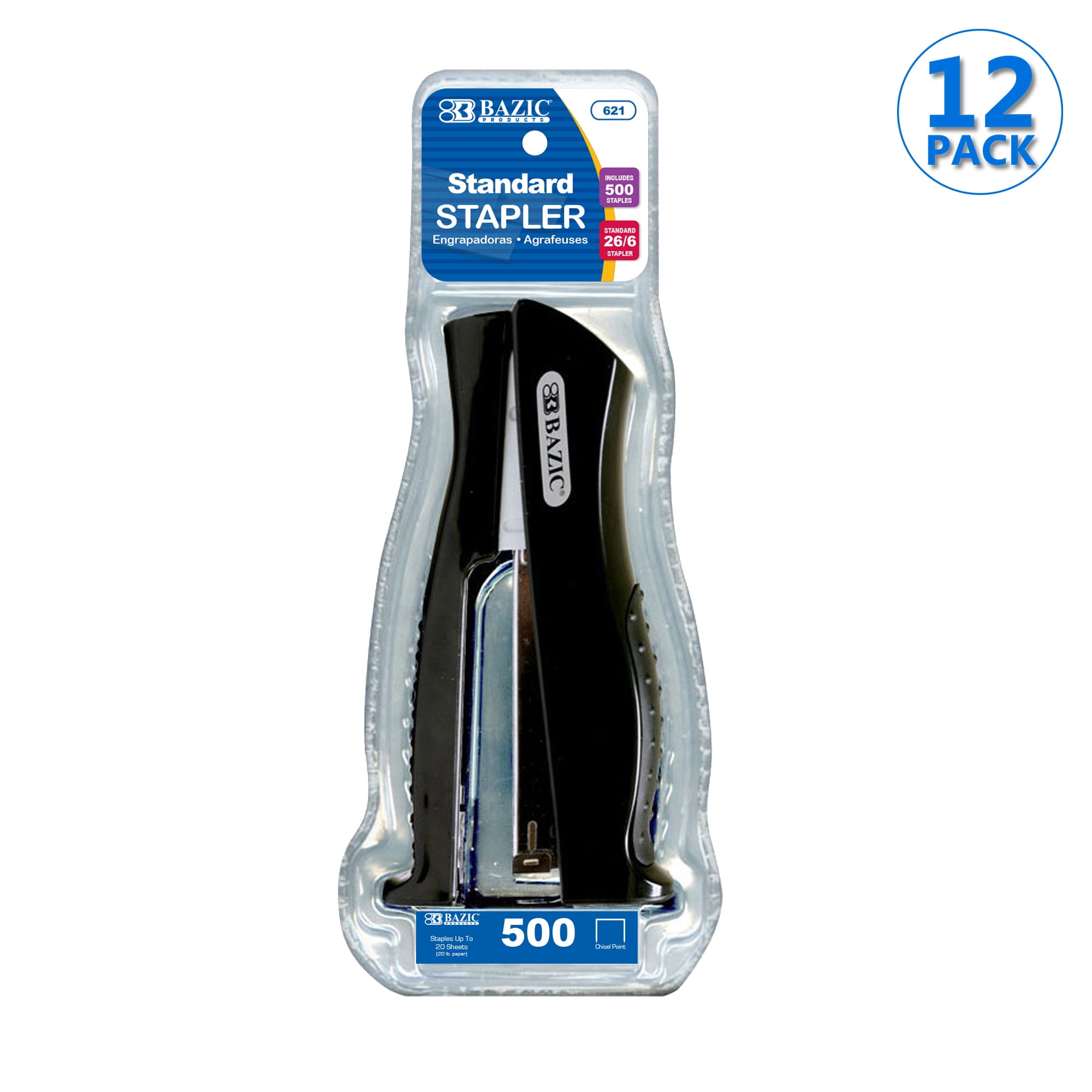 BAZIC Stand-Up Stapler w/500 Staples, Full Strip Size Standard (26/6 ...