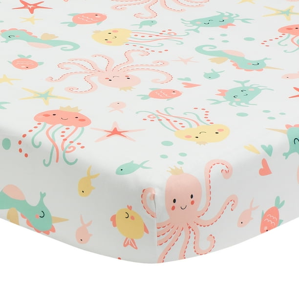 Bedtime Originals Ocean Mist Ocean Sea Animals Fitted Crib Sheet ...