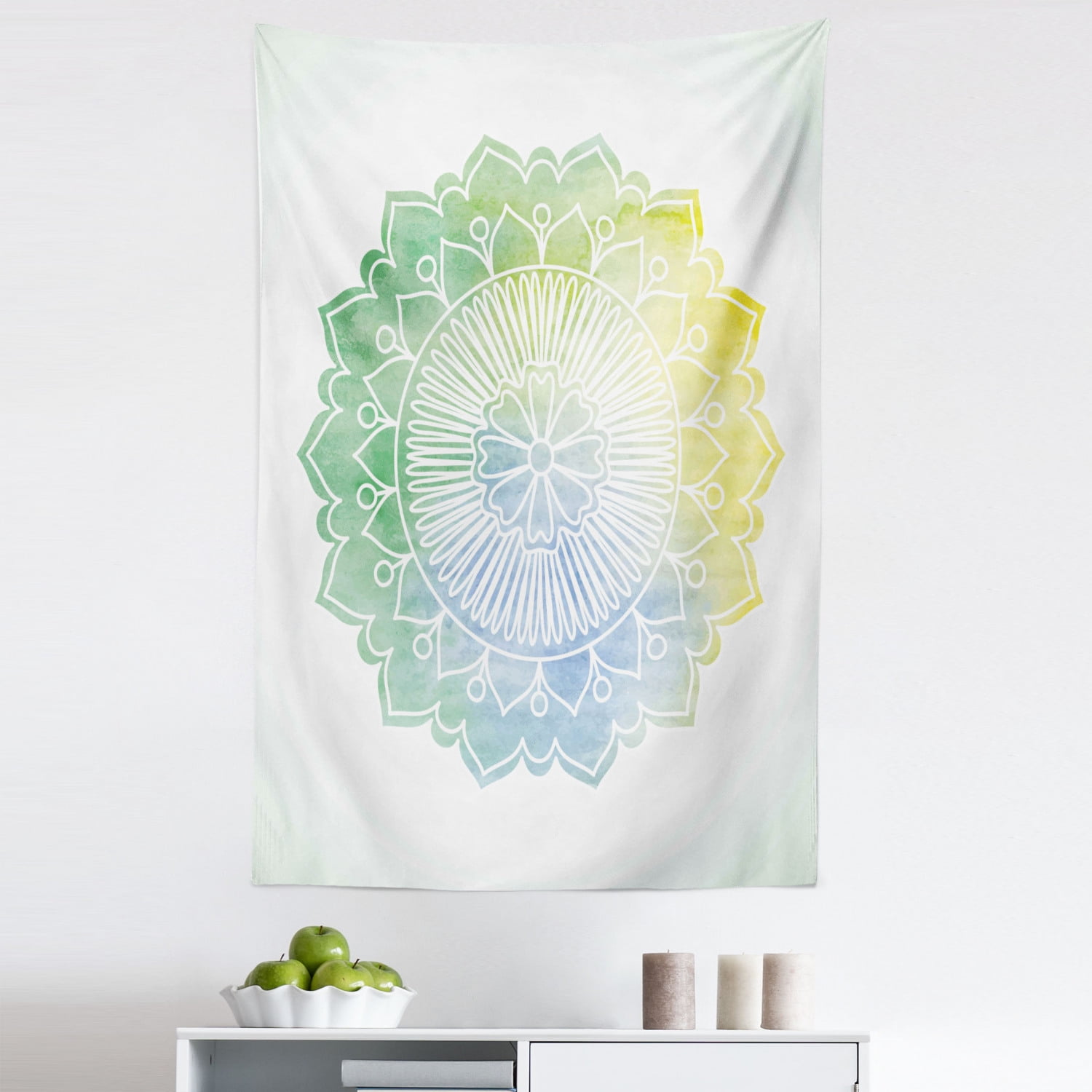 Lotus Tapestry, Boho Mandala in Soft Tones Watercolor Traditional Art ...