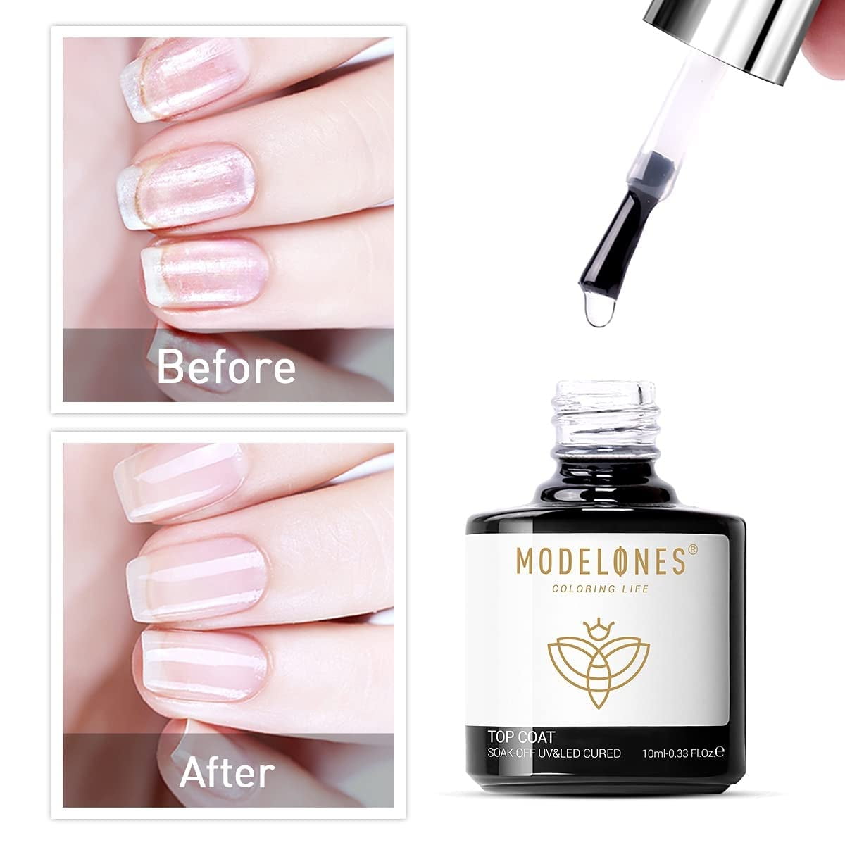 Buy Modelones Gel Top Coat, 10ML No Wipe Top Coat Gel Nail Polish ...