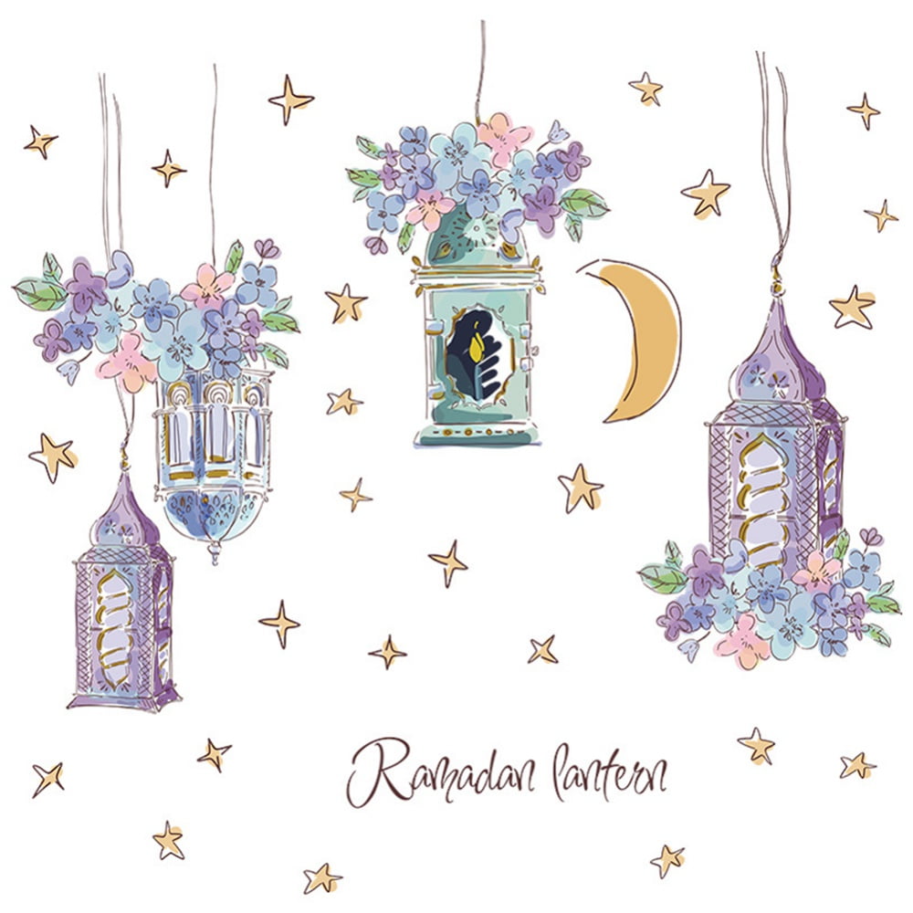 Islamic Muslim Wall Decor Stickers, Eid Mubarak Ramadan Glass Lantern ...