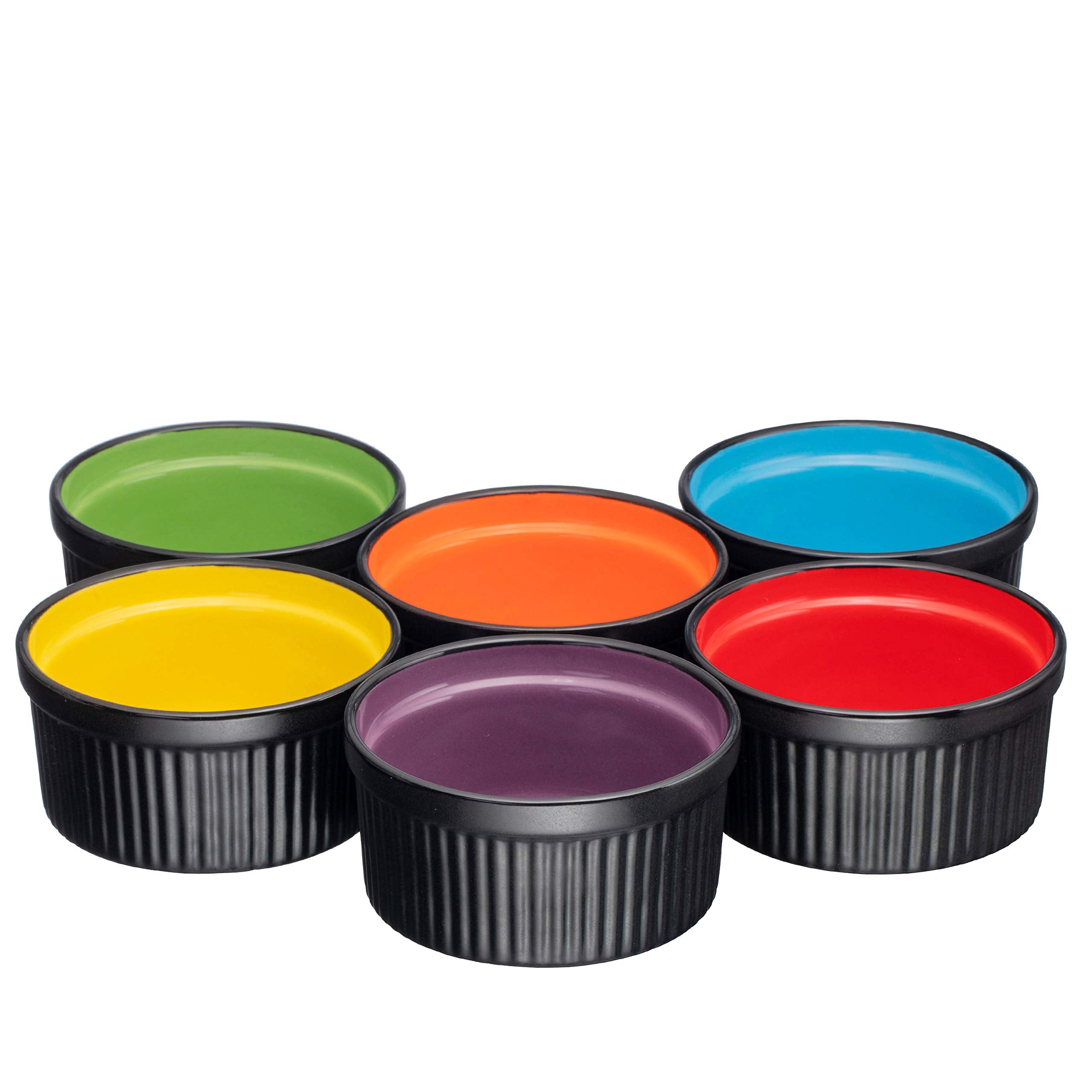 ceramic ramekins 8oz. set of 6 matte black w/multi colored interior for ...