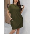 Army Green Plus Size Solid Batwing Sleeve Dress With Slanted Pockets ...