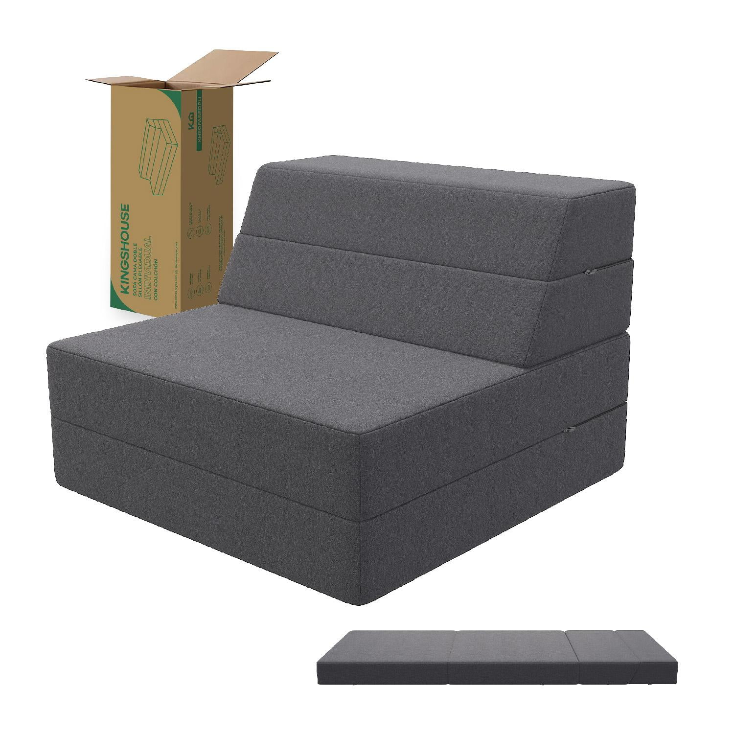 Sofa Cama Sillon Plegable Individual 2 en 1 Colchon Portatil gris ...