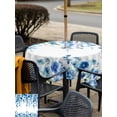Blue Floral Square Outdoor Tablecloth with Umbrella Hole Watercolor ...