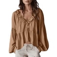 Antinious Ladies Casual Ruffle Puff Long Sleeve V-Neck Everyday ...