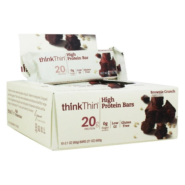Think Products - thinkThin Protein Bars Box Brownie Crunch - 10 Bars ...