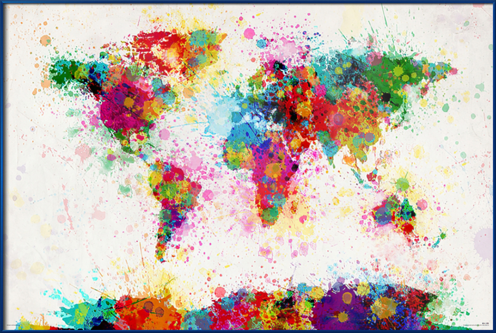 Map Of The World - Framed Pop-Art Poster (Paint Drop World Map) (By ...
