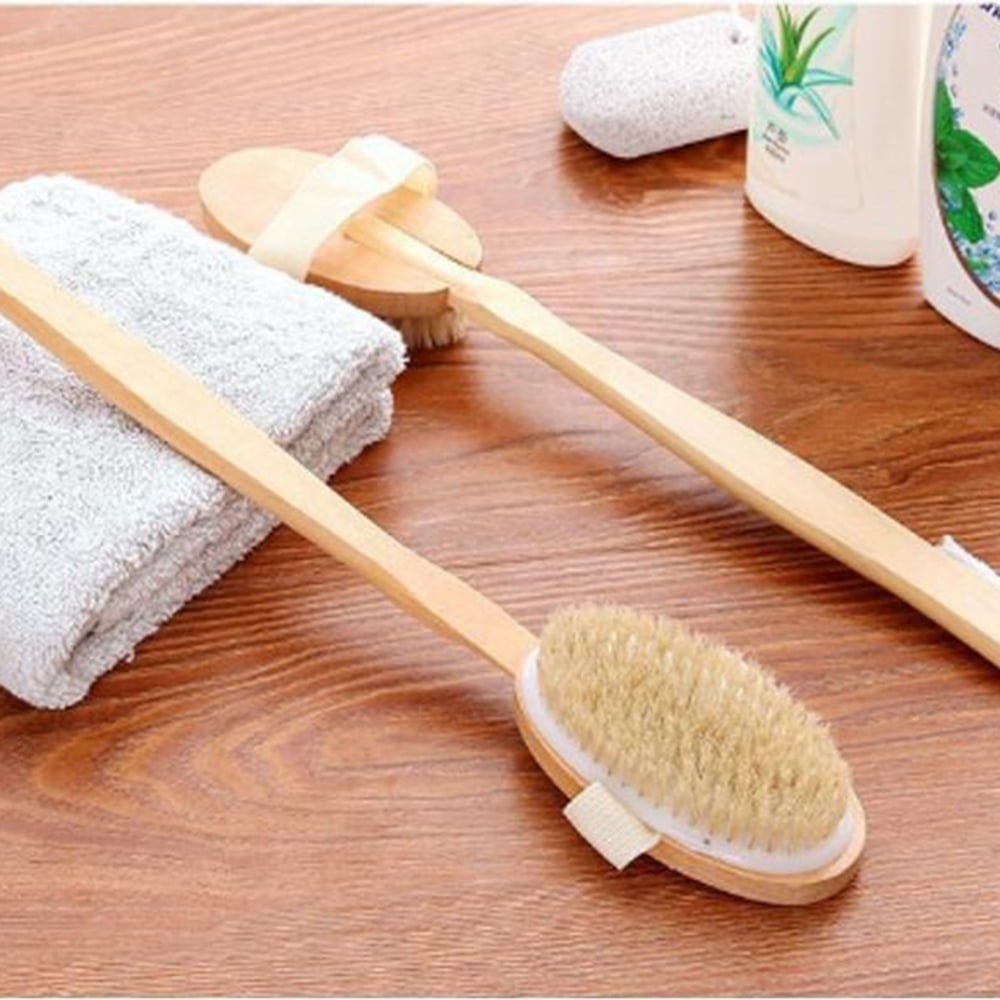 Long Wooden Handle Bath Body Brush Removable Bristle Exfoliating Dry ...