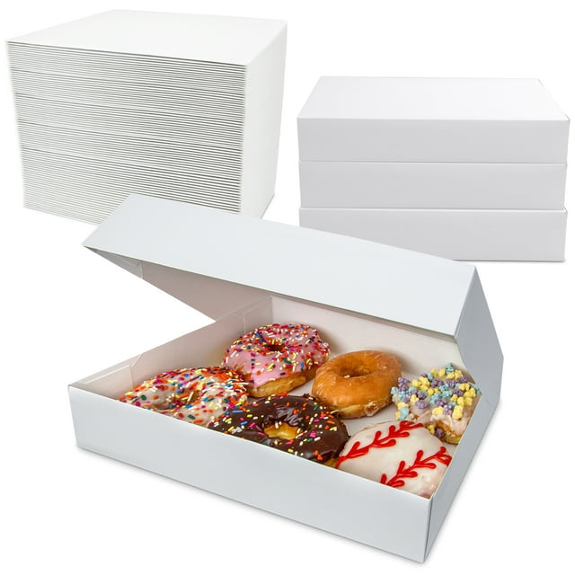 [200 Pack] 12x8x2.25” White Bakery Box - Holds 6 Donuts , Auto-Popup ...
