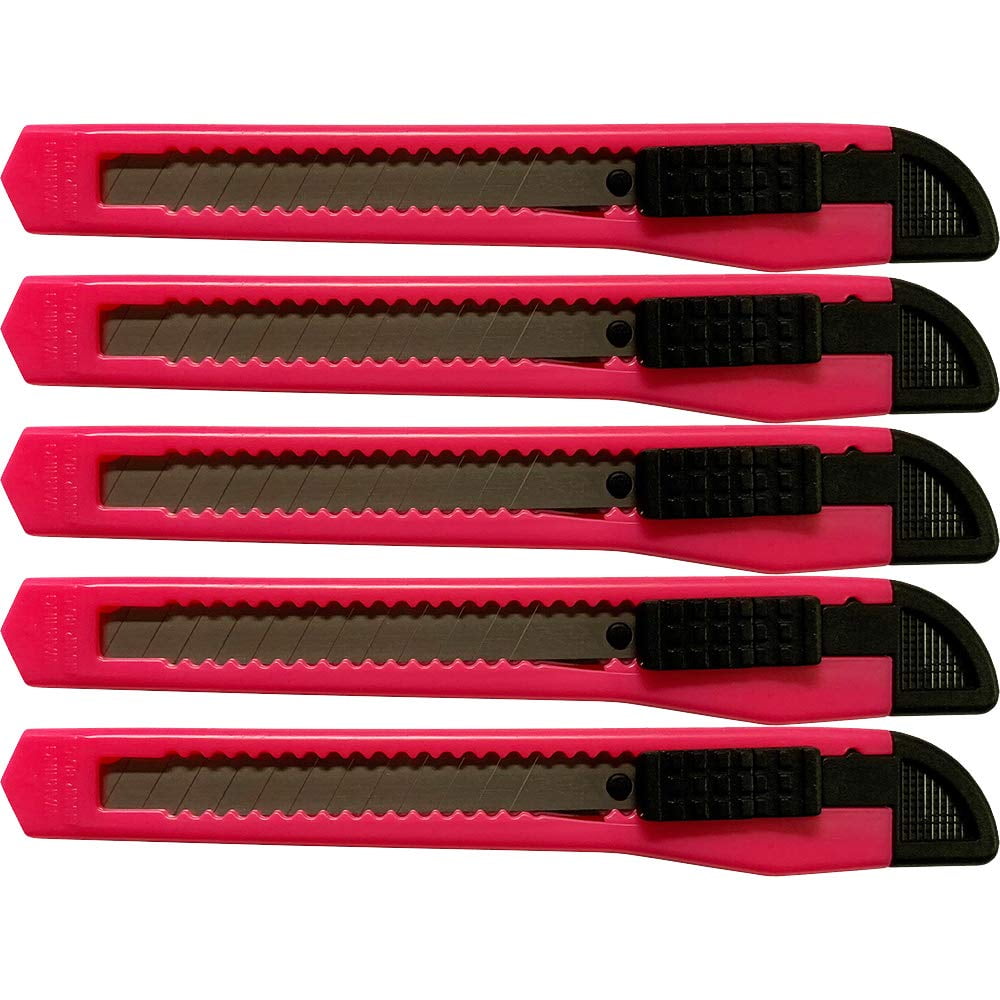 5x Bulk Small Neon Pink Utility Knife Box Cutters Snap Off Blade 9MM ...
