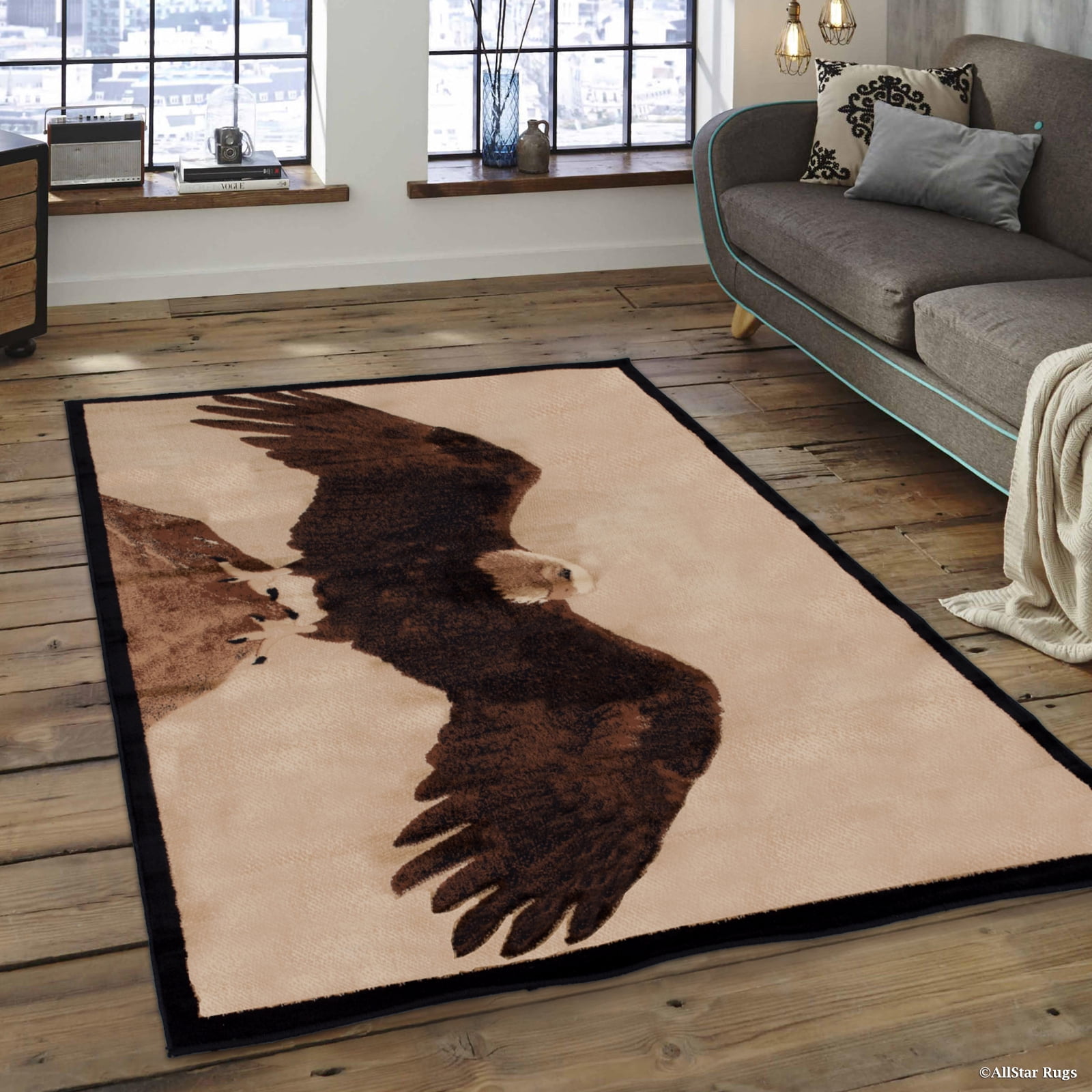 Brown Bear Wildlife Nature Paw Prints Fishing Rod Area Rug (3' 9" x 5 ...