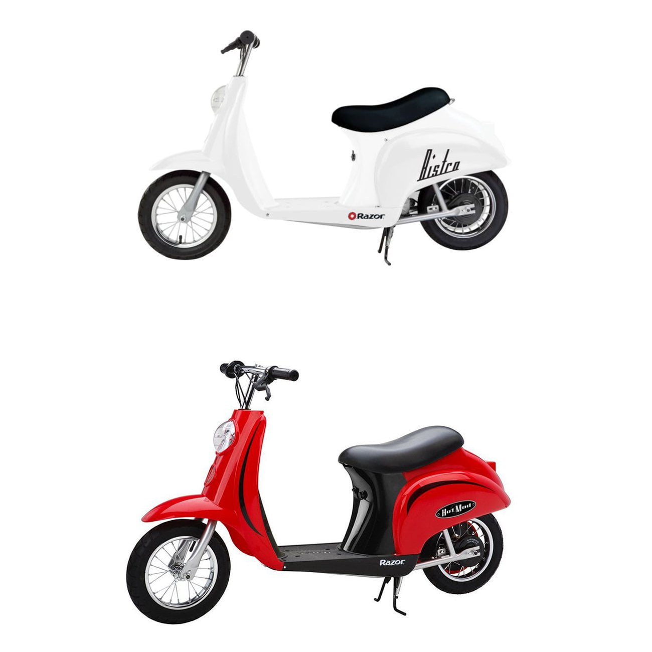Razor Pocket Mod Miniature Euro 24V Electric Retro White Scooter & Red ...