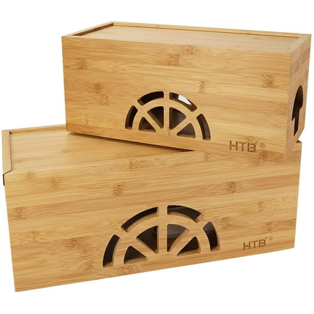 Extra Large Cable Management Box with Lid, Bamboo Cable Box for Cords ...
