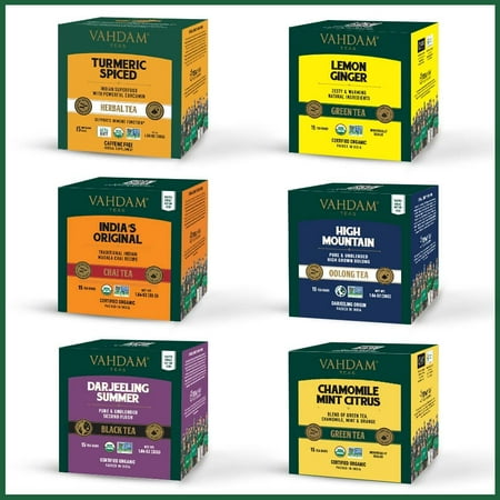 VAHDAM, Wellness Teas Starter Kit, 6 Flavors-15 Tea Bags Each | Variety ...