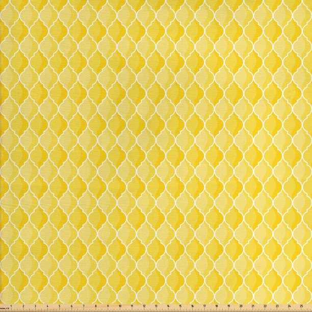 Yellow Fabric by The Yard, Quatrefoil Moroccan Themed Geometric Ombre ...