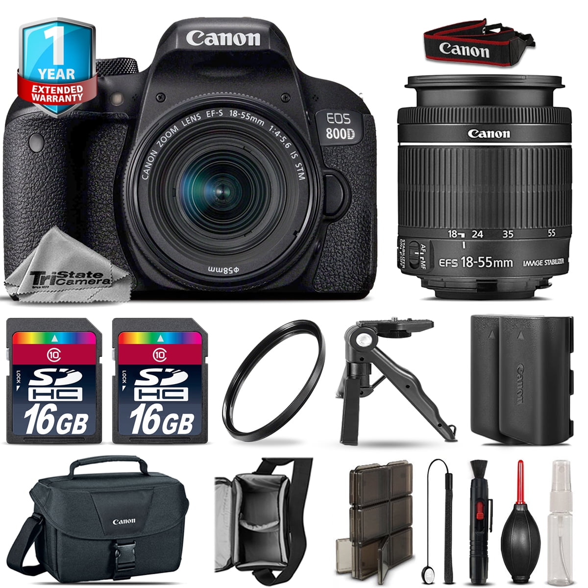 Canon EOS Rebel 800D DSLR Camera + 18-55mm IS STM + EXT BAT + 32GB +1yr ...