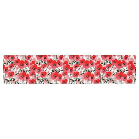 YUSDECOR Wildflower Poppy Flower Pattern Watercolor Table Runner Home ...