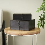 DecMode Handmade Storage Dark Brown Leather Decorative Box with Leather ...