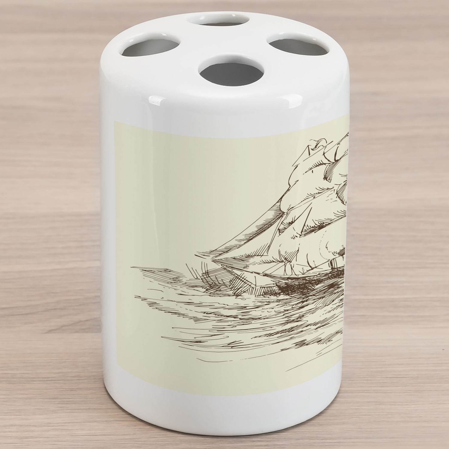 Nautical Ceramic Toothbrush Holder, Hand Drawn Sailboat Struggling in ...