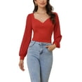 Allegra K Womens Tie Back Tops Long Sleeve Banded Cuff Sexy Sweetheart