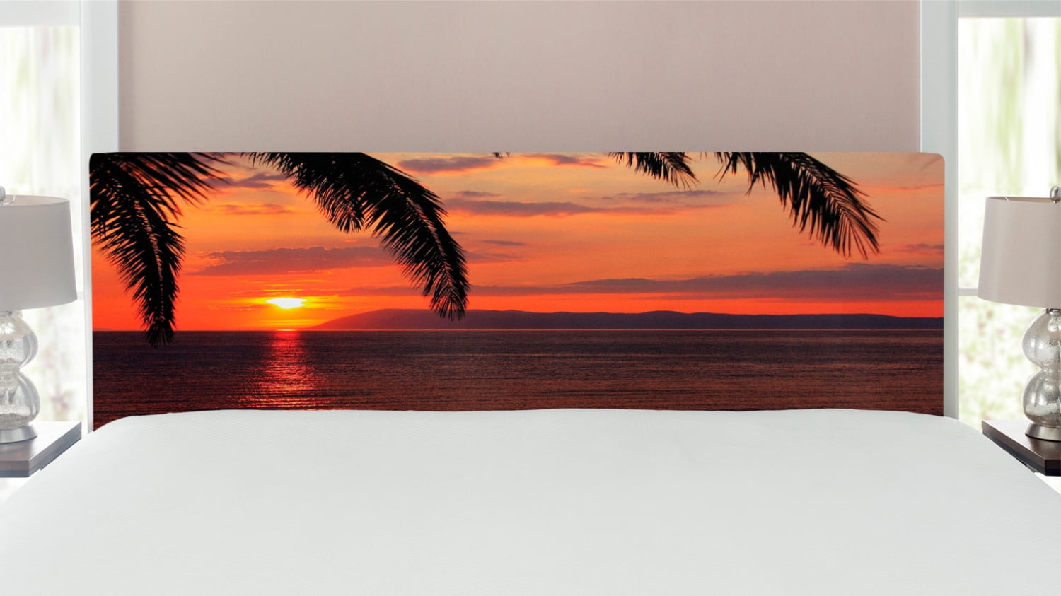 Tropical Headboard, Sunrise on Sea Palm Trees Exotic Holiday Honeymoon ...