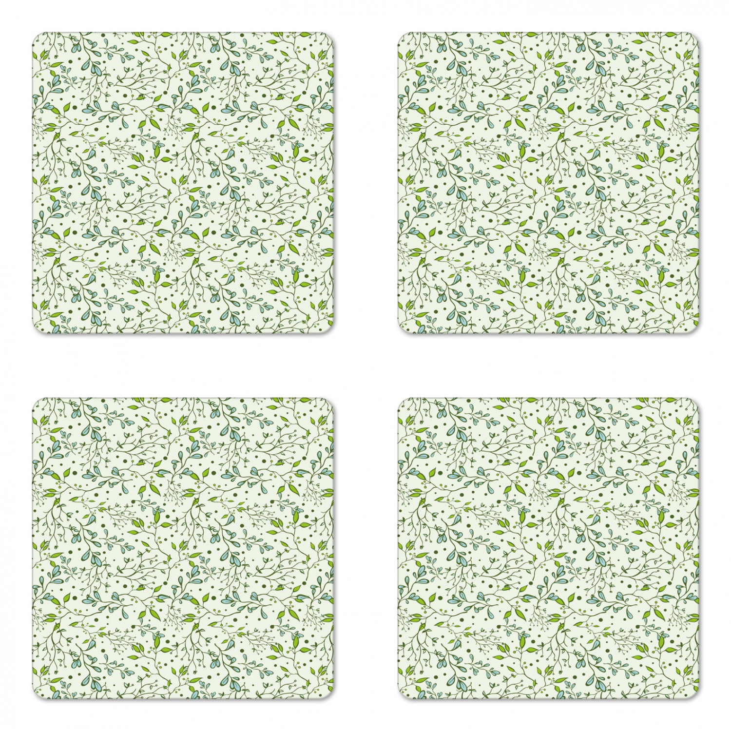 Botanical Coaster Set of 4, Spring Season Forest Branches Leaves and ...
