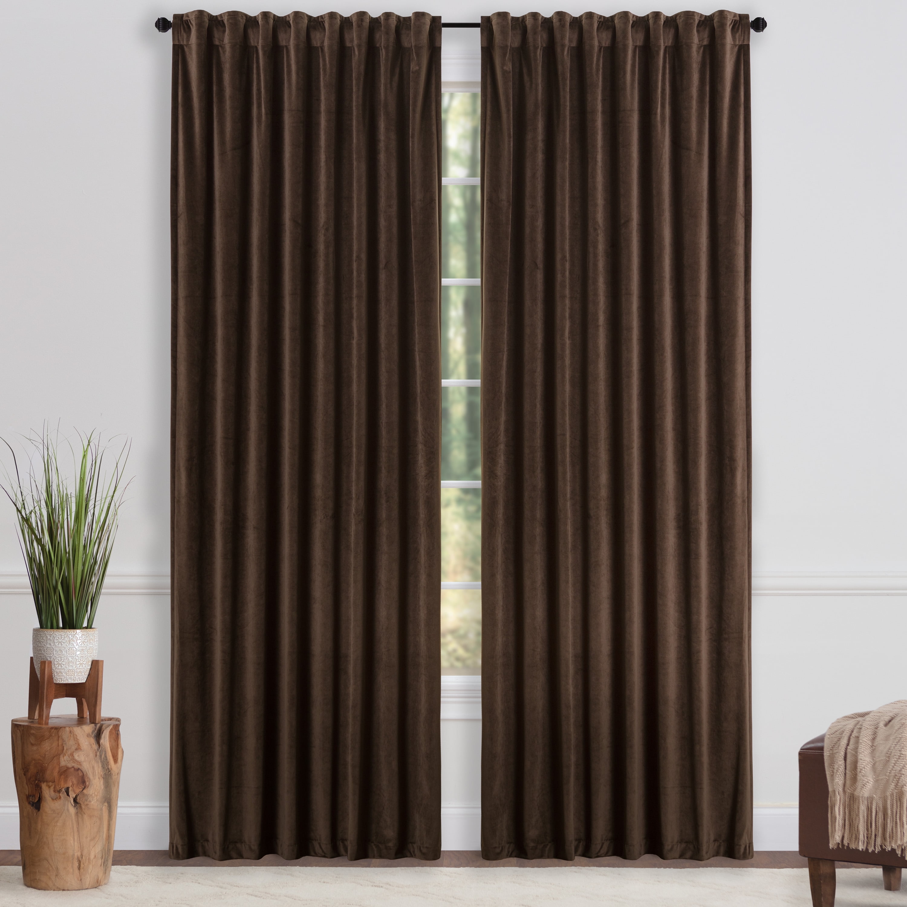 Chanasya Brown Velvet Curtains Panel Set 2 -Piece - Classy Partial ...