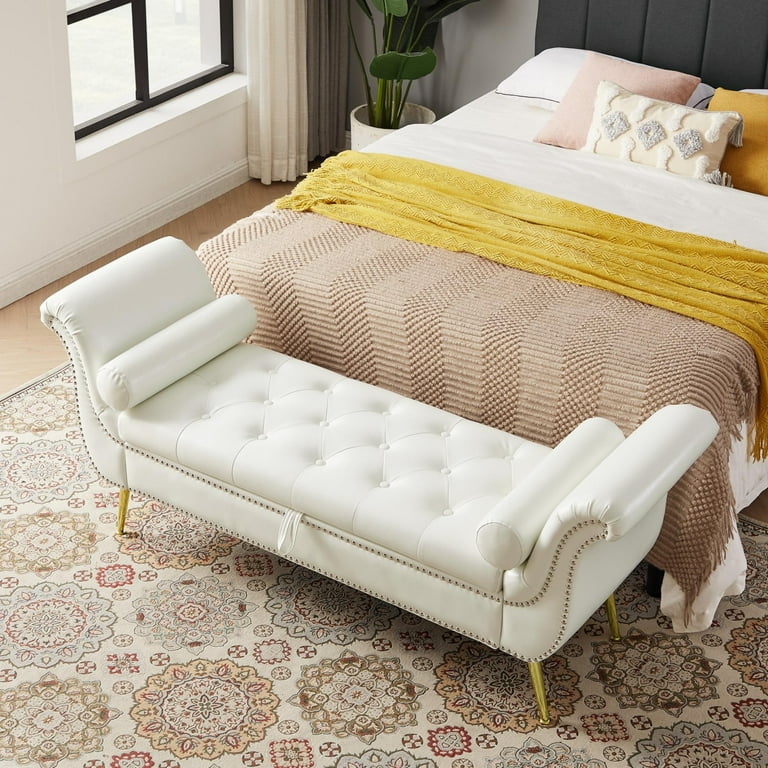 White leather bedroom bench store