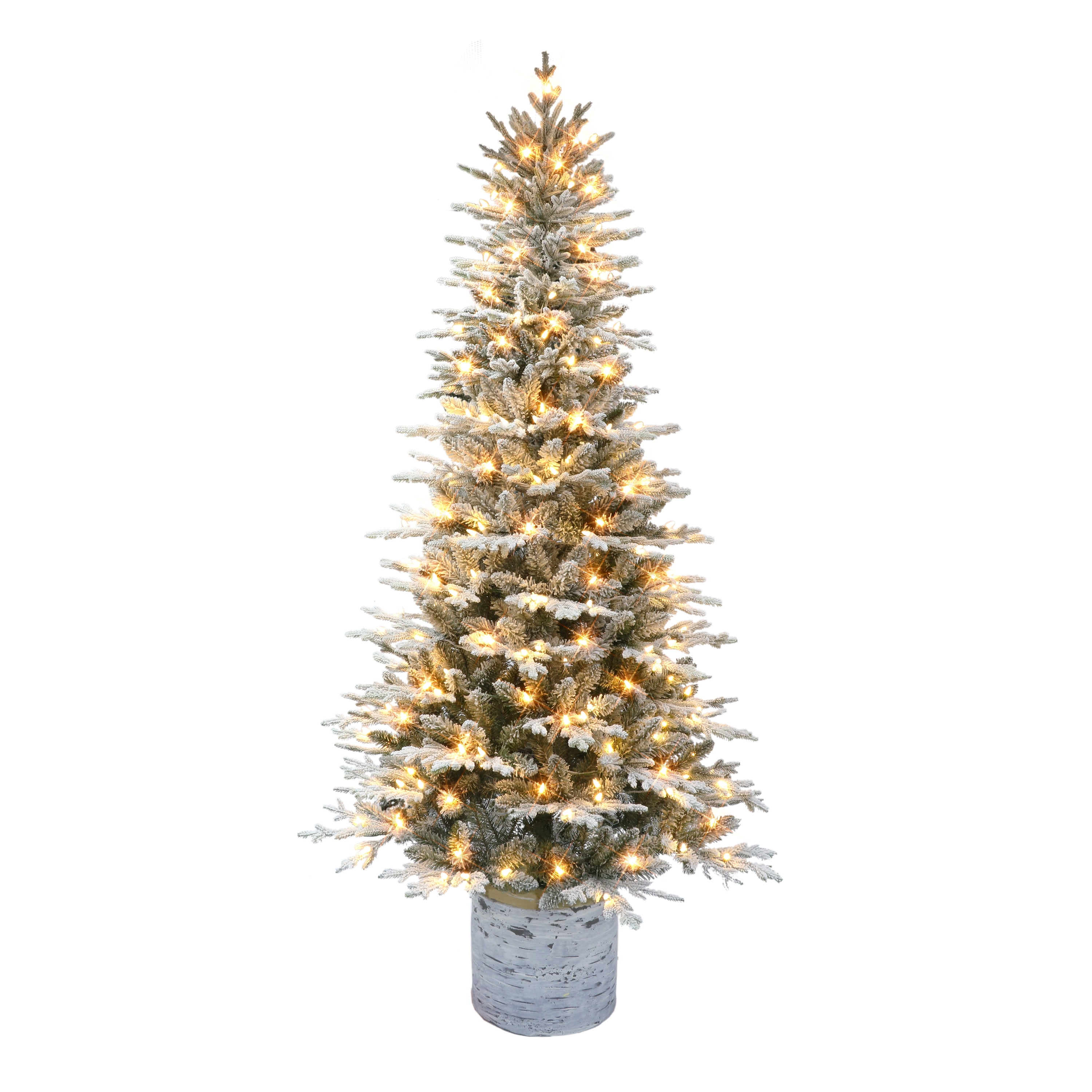 7.5 ft Pre-lit Potted Flocked Arctic Fir Tree 1973 Tips 250 Warm White ...