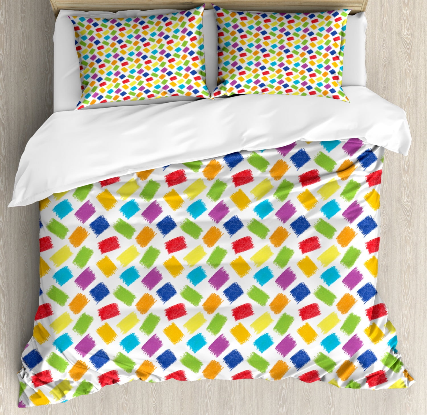 Abstract Duvet Cover Set Queen Size, Repeating Colorful Childish Crayon ...