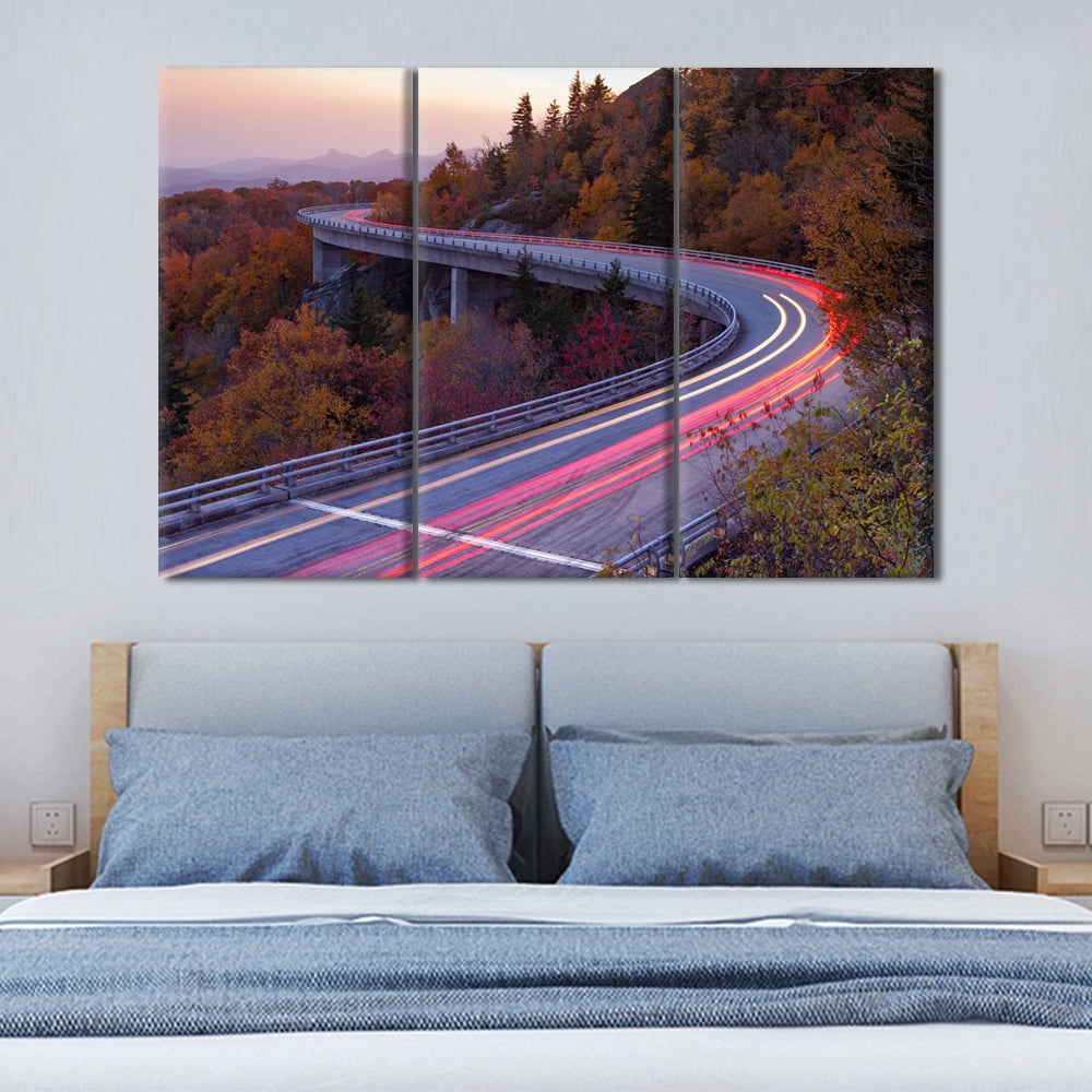 TISHIRON 3PCS Framed Canvas Wall Art Set,60"x40" Blue Ridge Scenic Area ...