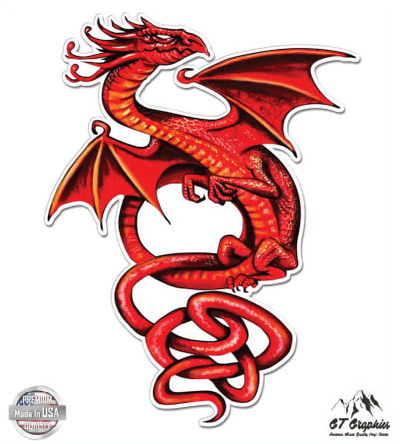Red Dragon - 3" Vinyl Sticker - For Car Laptop I-Pad Phone Helmet Hard ...